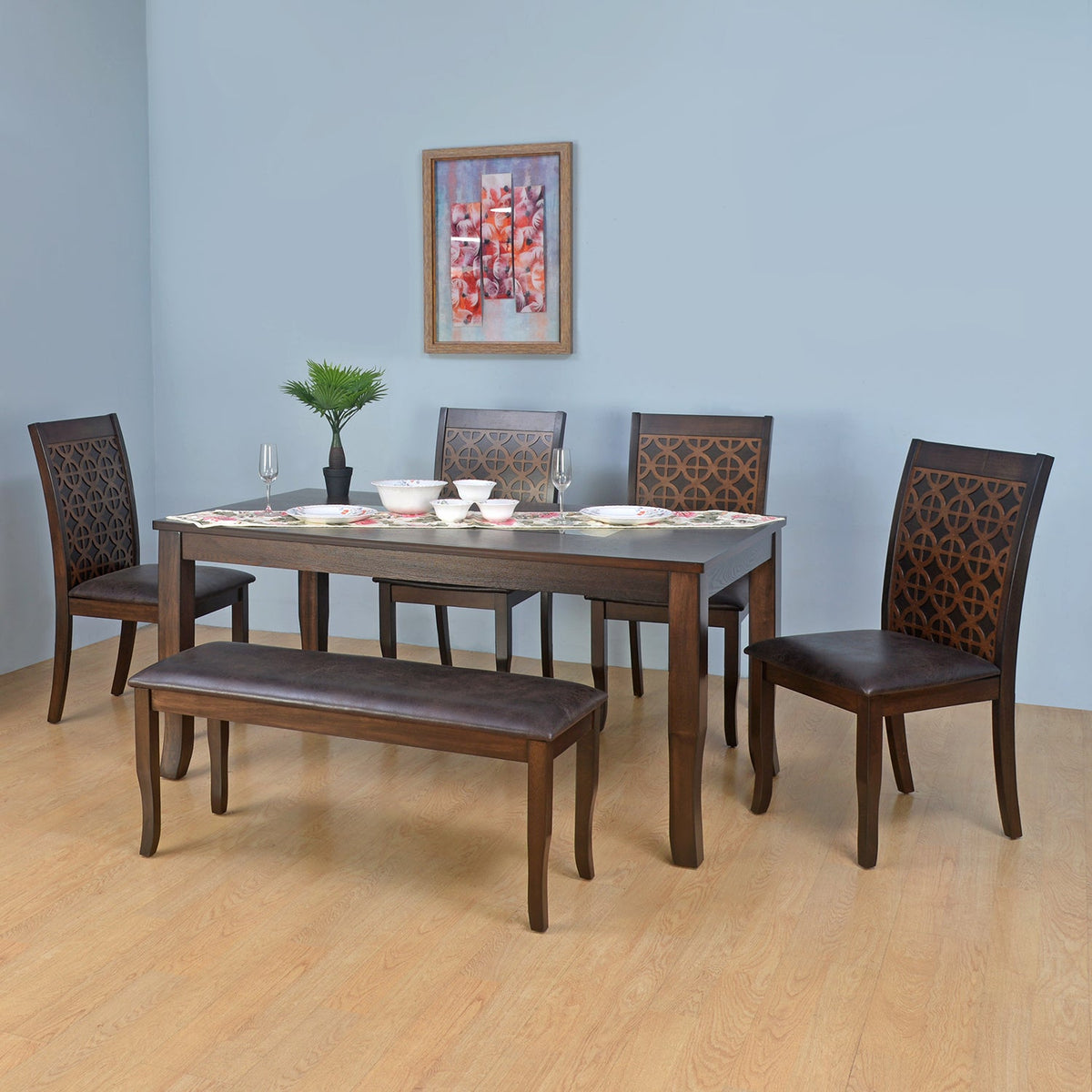 Buy Nilkamal Camilla 1+4+Bench Dining Set (Dark Walnut) Online