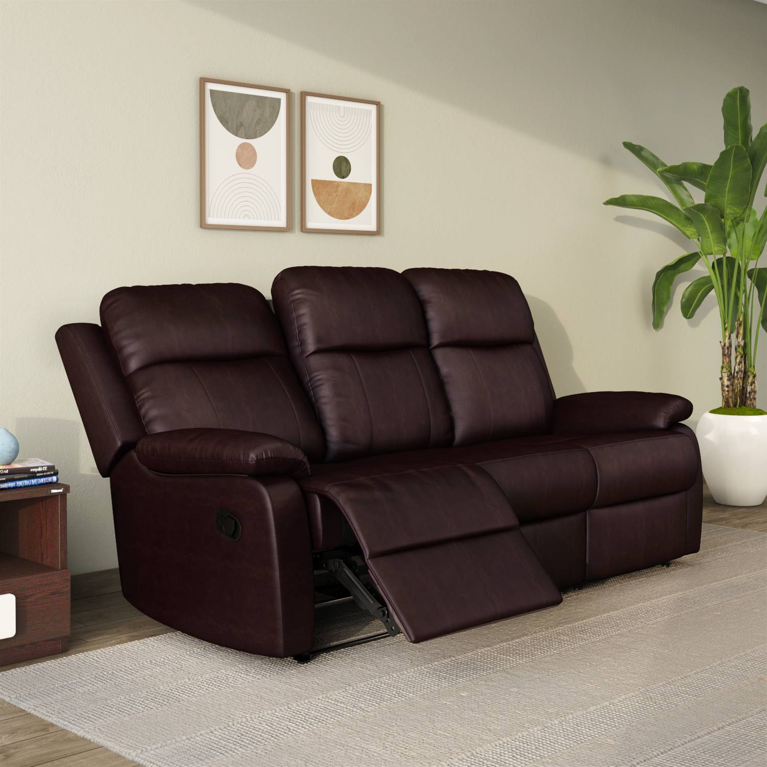 Buy Nilkamal Carolina 3 Seater Sofa with 2 Recliners (Brown) Online