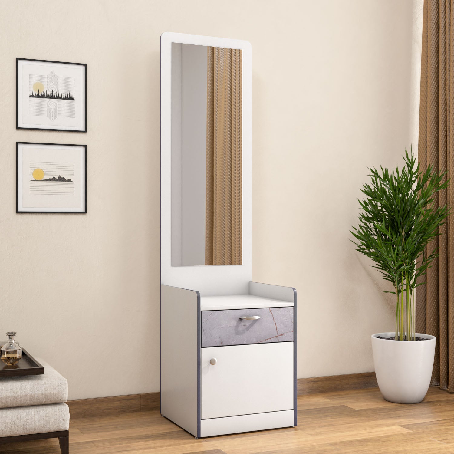 White Wood Mirror Almirah Simple Dressing Table Designs With Drawer