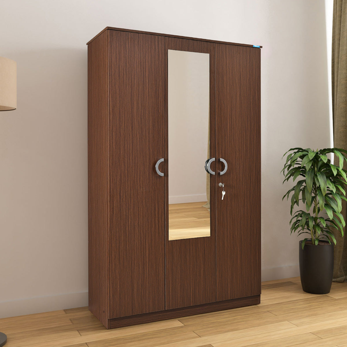 Nilkamal Massif 3 Door Wardrobe with Mirror (Legno Oak)