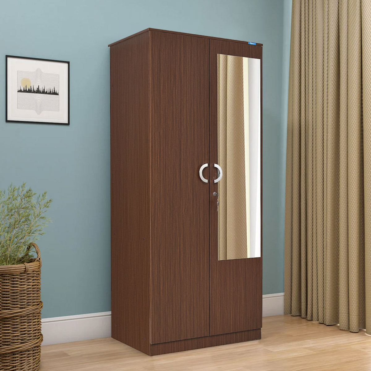 Nilkamal Massif 2 Door Wardrobe with Mirror (Legno Oak)