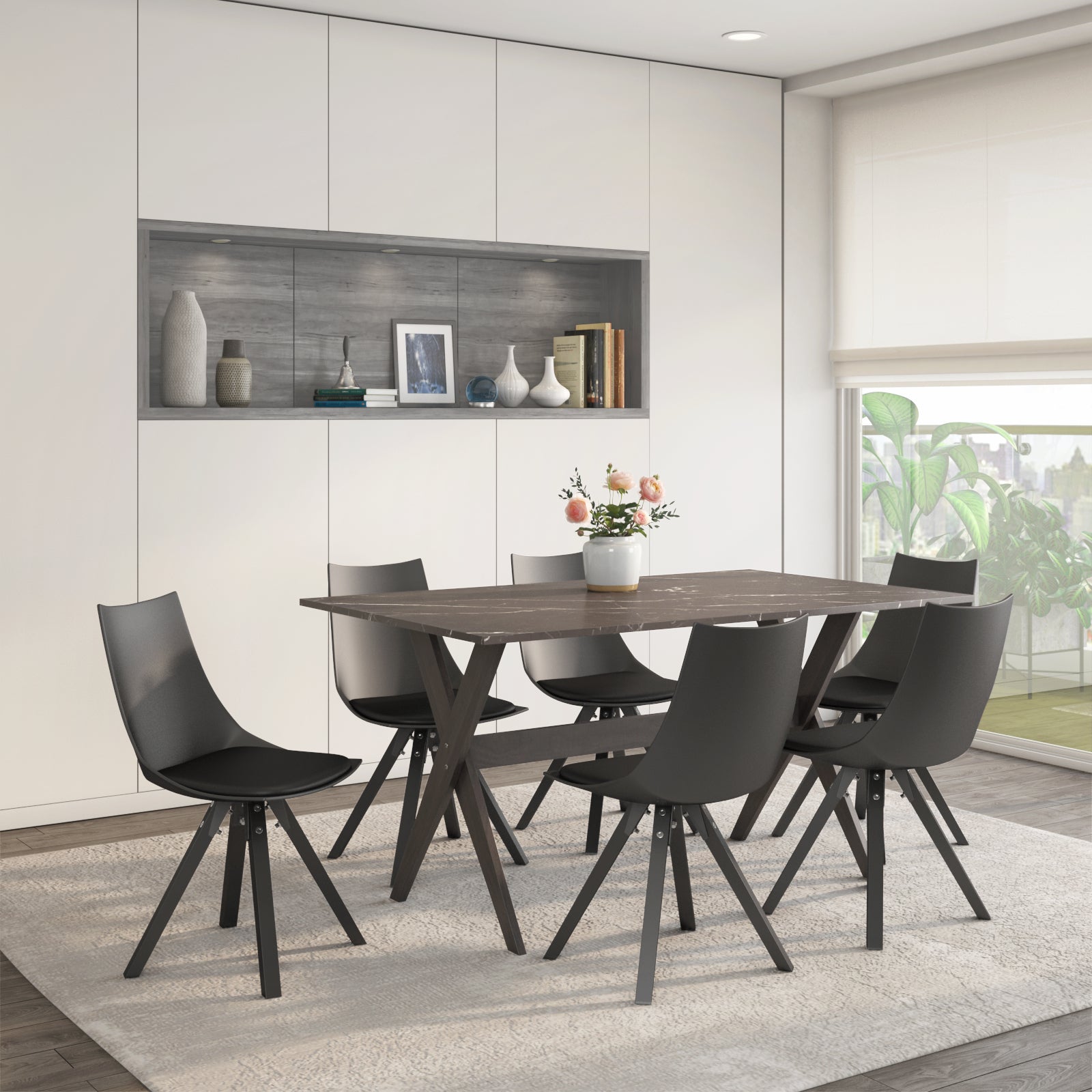 Buy Nilkamal Aristo Solid Wood 6 Seater Dining Set (Walnut / Black)