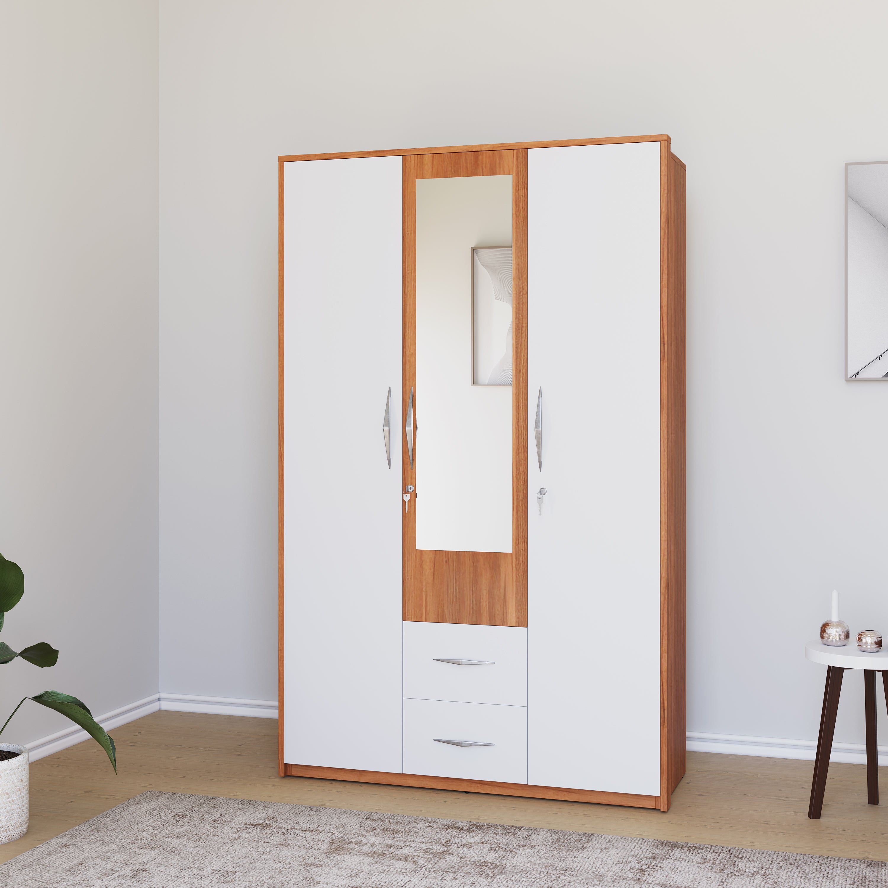 Buy Nilkamal Eternal 3 Door Wardrobe with Mirror Teak Finish Online