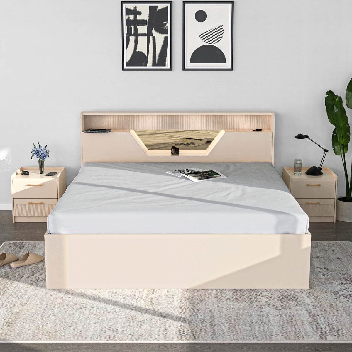 Buy Nilkamal Mirage Queen Bed with Hydraulic Storage (Ivory) Online