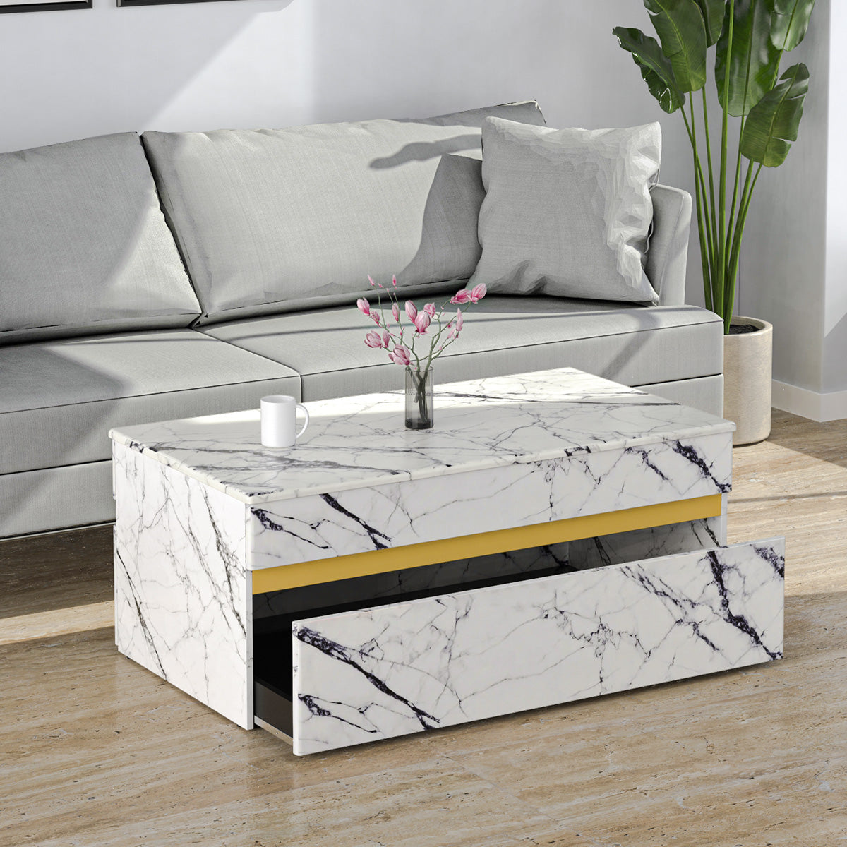 Buy Nilkamal Mondrian Marble Pattern Top Center Table (White) Online