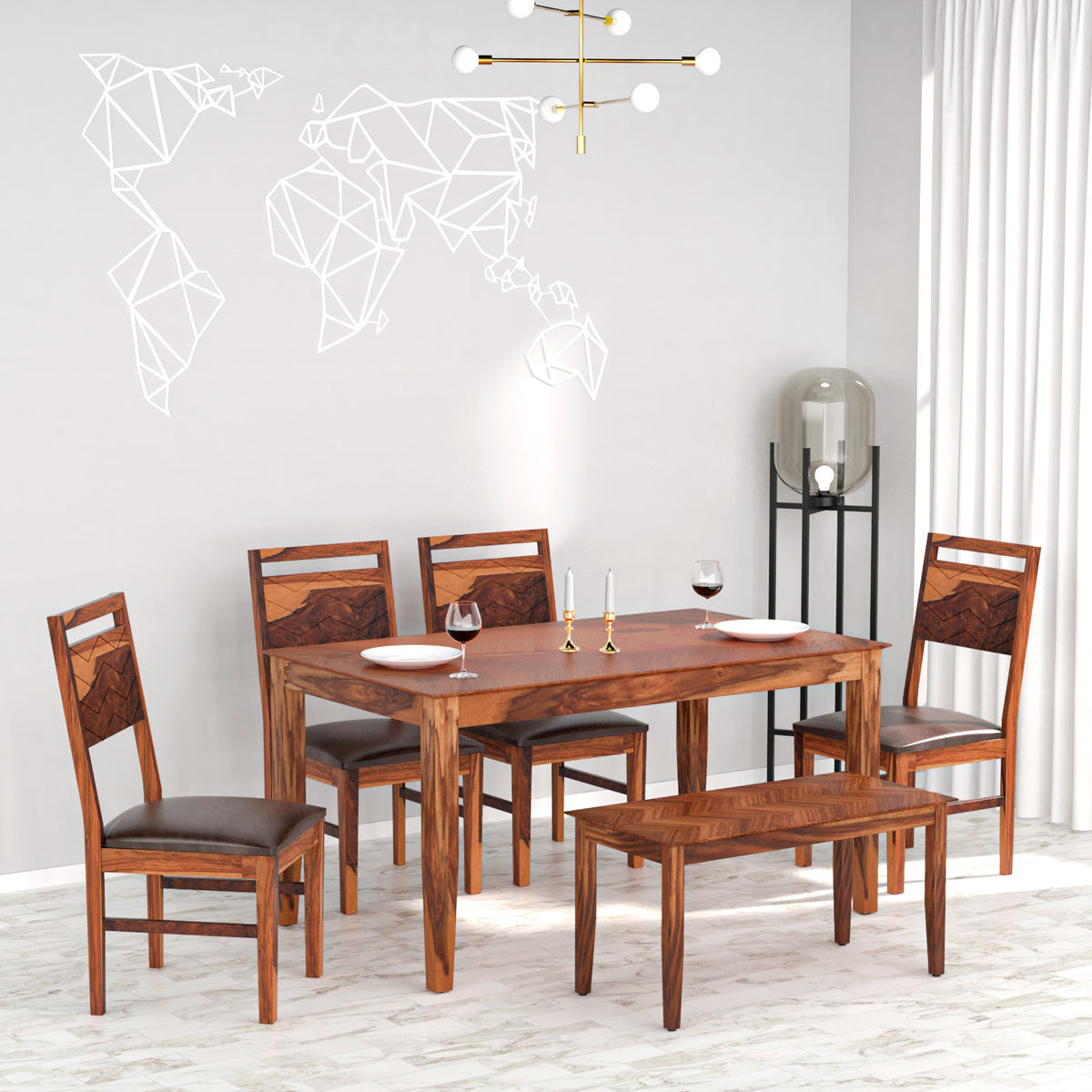 Buy Nilkamal Wonder Solid Wood 6 Seater Dining Set with Bench (Honey)